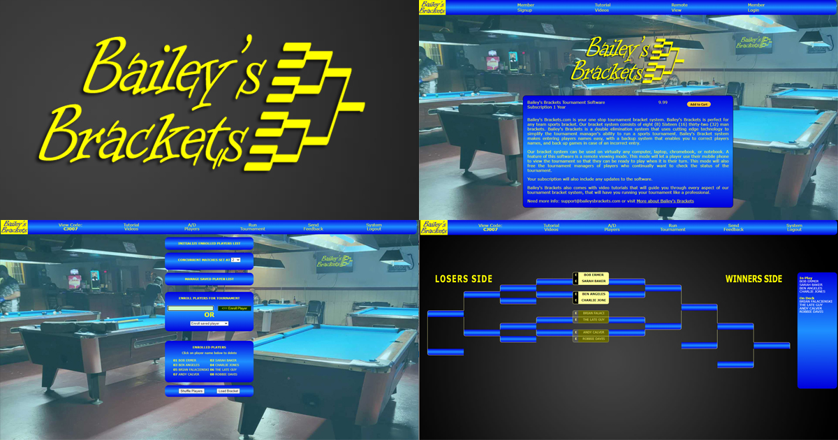 Online web based tournament bracket software with remote viewing